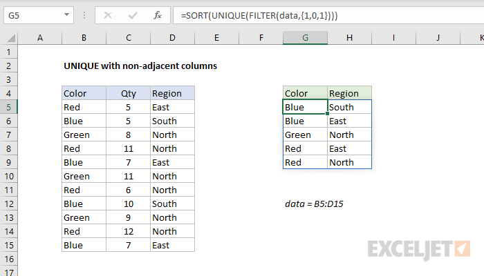 UNIQUE With Non adjacent Columns Excel Formula Exceljet